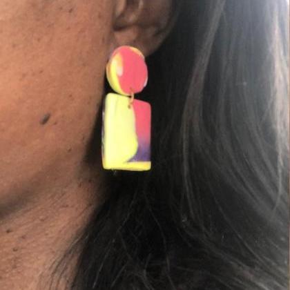 Abstract Rectangle Polymer Clay Drop Earrings | Modern Unique ...